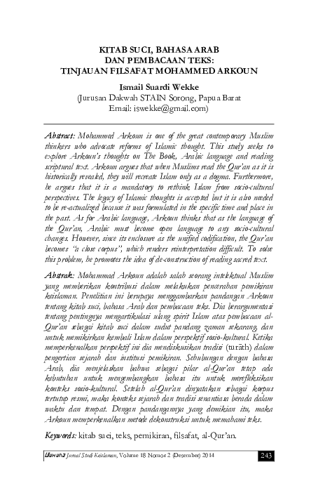 (PDF) Kitab Suci, Bahasa Arab Dan Pembacaan Teks: Tinjauan Filsafat ...
