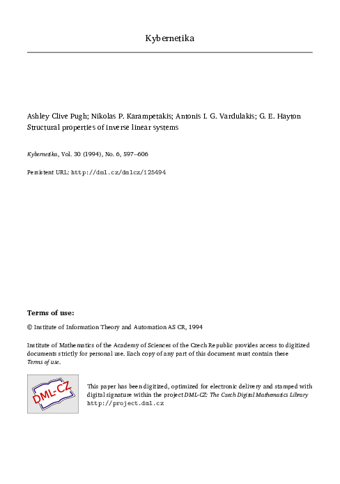 (PDF) Structural properties of inverse linear systems
