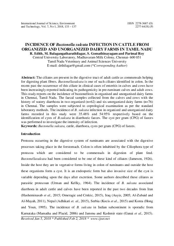(PDF) INCIDENCE OF Buxtonella sulcata INFECTION IN CATTLE FROM ...