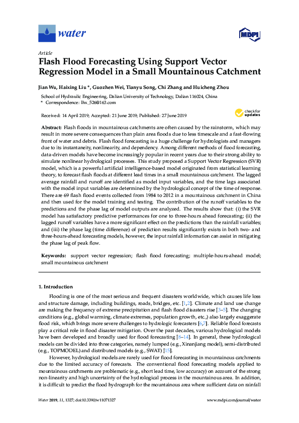 Pdf Flash Flood Forecasting Using Support Vector Regression An Event Clustering Based Approach