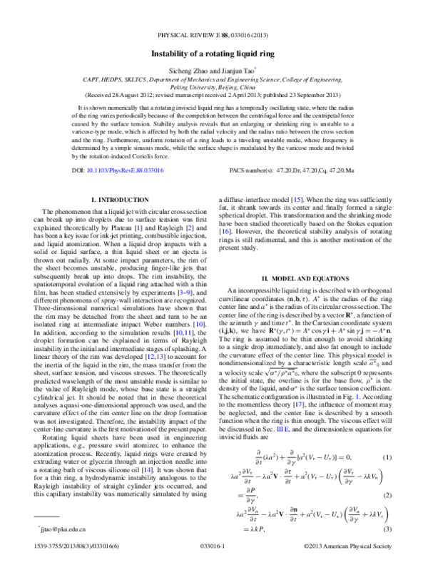(PDF) Instability of a rotating liquid ring