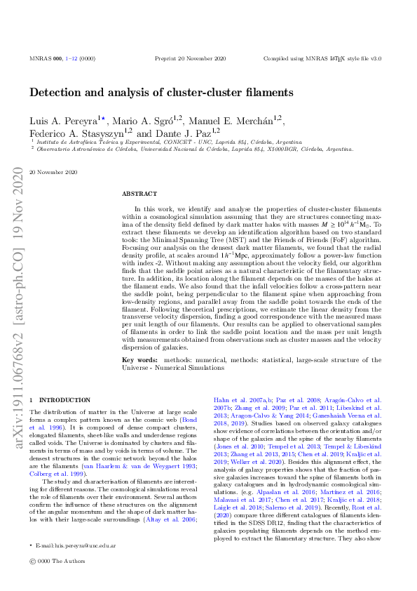 (PDF) Detection and analysis of cluster–cluster filaments | Alberto Pereyra - Academia.edu