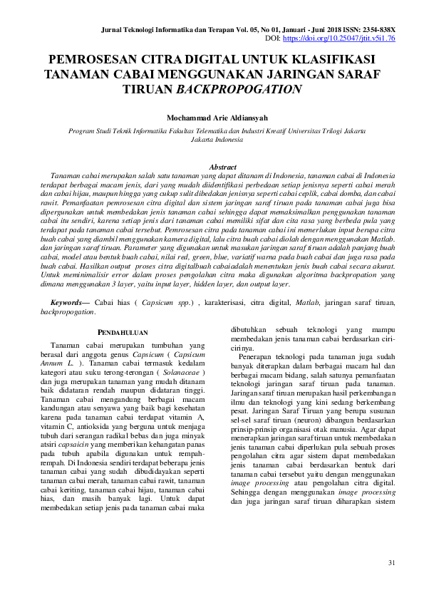 (PDF) Pemrosesan Citra Digital Untuk Klasifikasi Tanaman Cabai ...