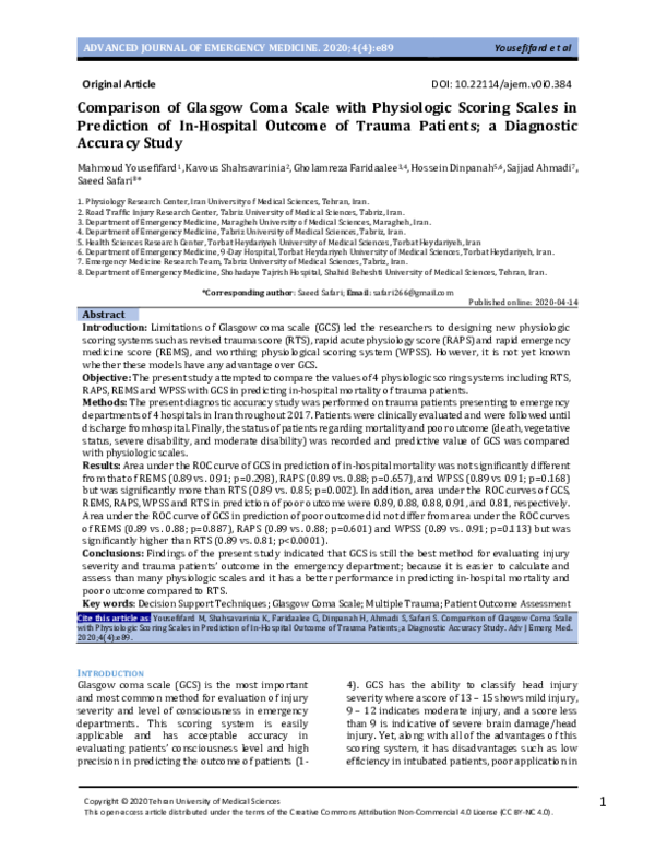 (PDF) Comparison of Glasgow Coma Scale with Physiologic Scoring Scales ...