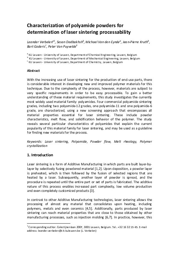 (PDF) Characterization of polyamide powders for determination of laser ...