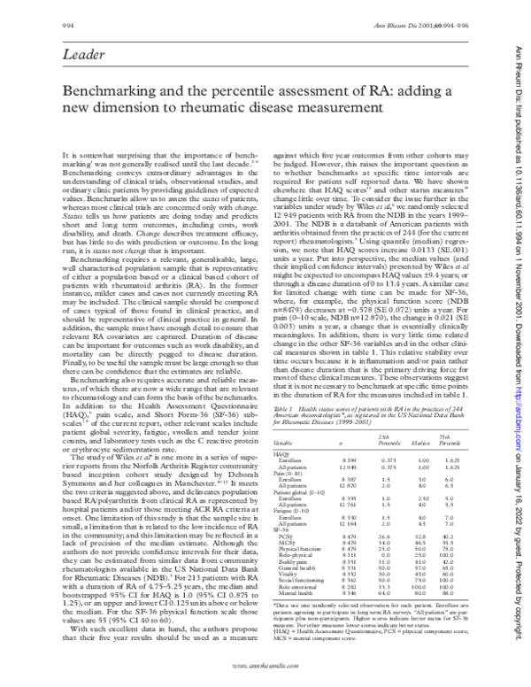 (PDF) Benchmarking and the percentile assessment of RA: adding a new ...