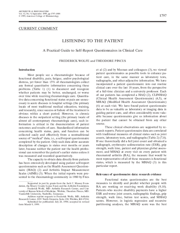 (PDF) Listening to the patient: A practical guide to self-report ...