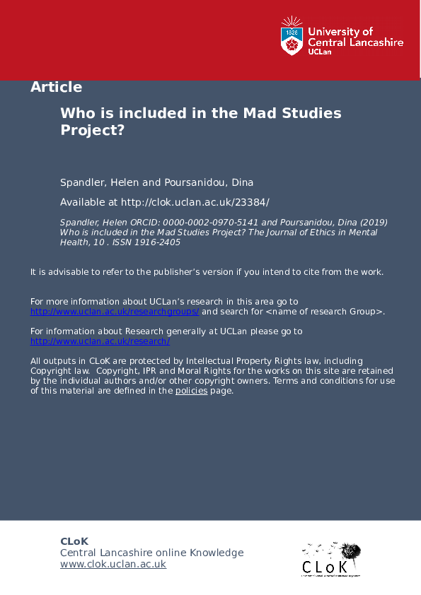 (PDF) Who is included in the Mad Studies Project