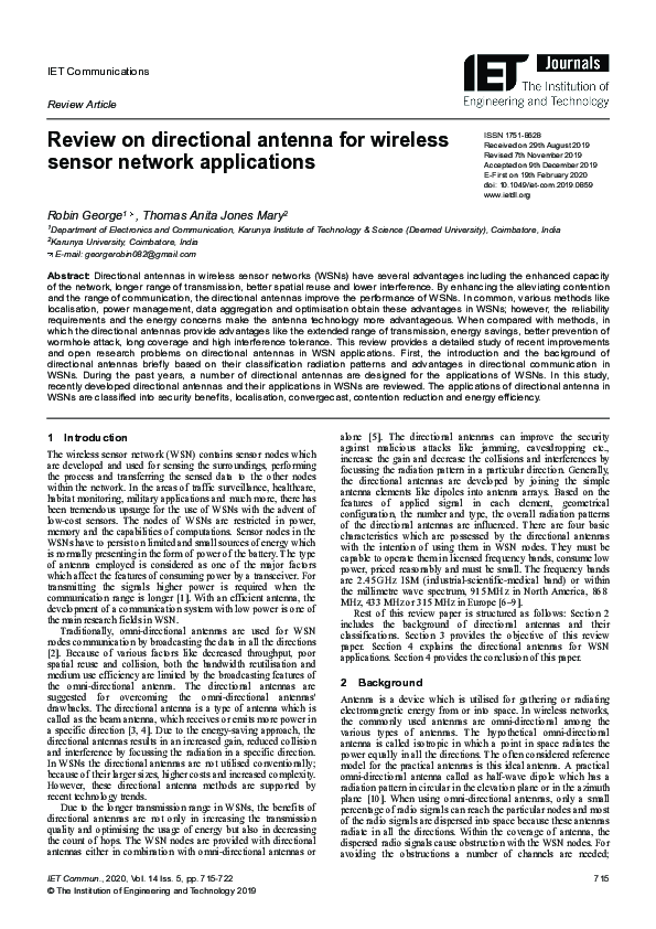 (PDF) Review on directional antenna for wireless sensor network applications