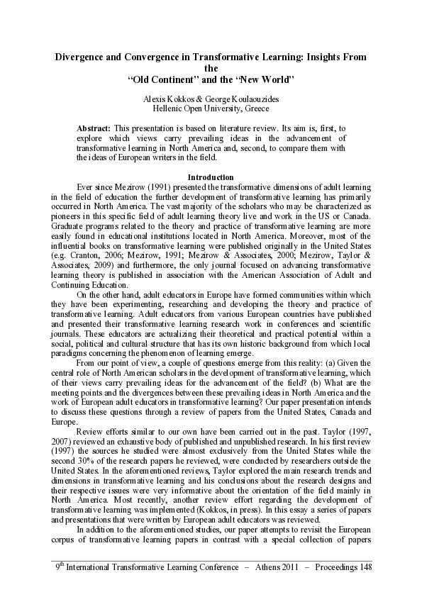 (PDF) Divergence and Convergence in Transformative Learning