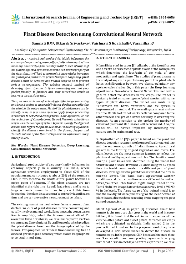 Pdf Plant Disease Detection Using Convolutional Neural Network