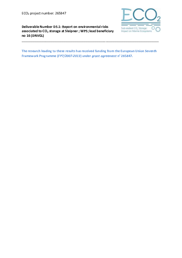 (PDF) Report on environmental risks associated to CO2 storage at Sleipner