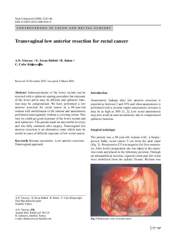 (PDF) Transvaginal low anterior resection for rectal cancer