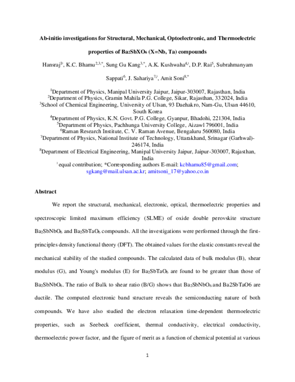 (PDF) Ab-initio investigations for structural, mechanical, optoelectronic, and thermoelectric ...