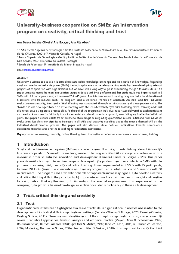 (PDF) University-business cooperation on SMEs: An intervention program on creativity, critical ...