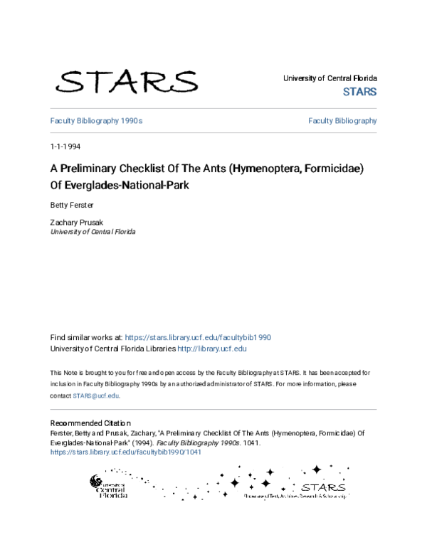 (PDF) A Preliminary Checklist of the Ants (Hymenoptera: Formicidae) of Everglades National Park ...