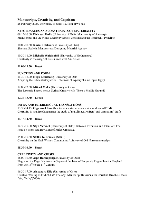 (PDF) Final program workshop: Manuscripts, Creativity, and Cognition