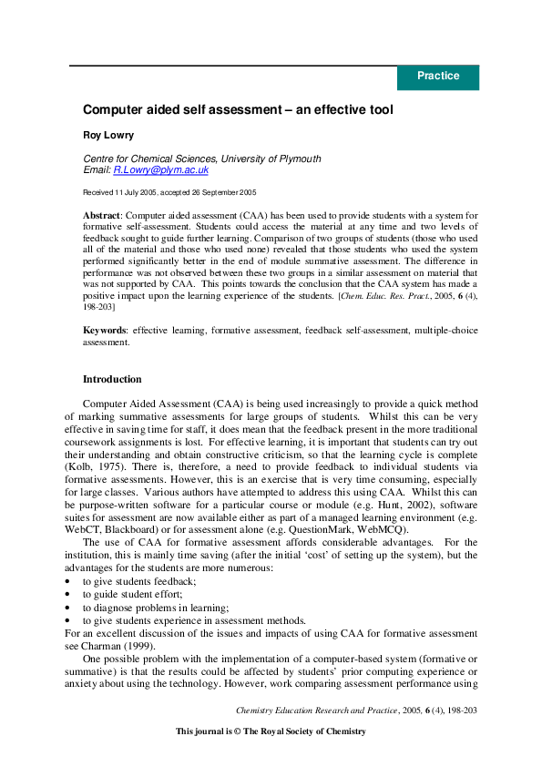 (PDF) Computer aided self assessment – an effective tool