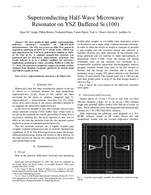 (PDF) Superconducting half-wave microwave resonator on YSZ buffered Si ...