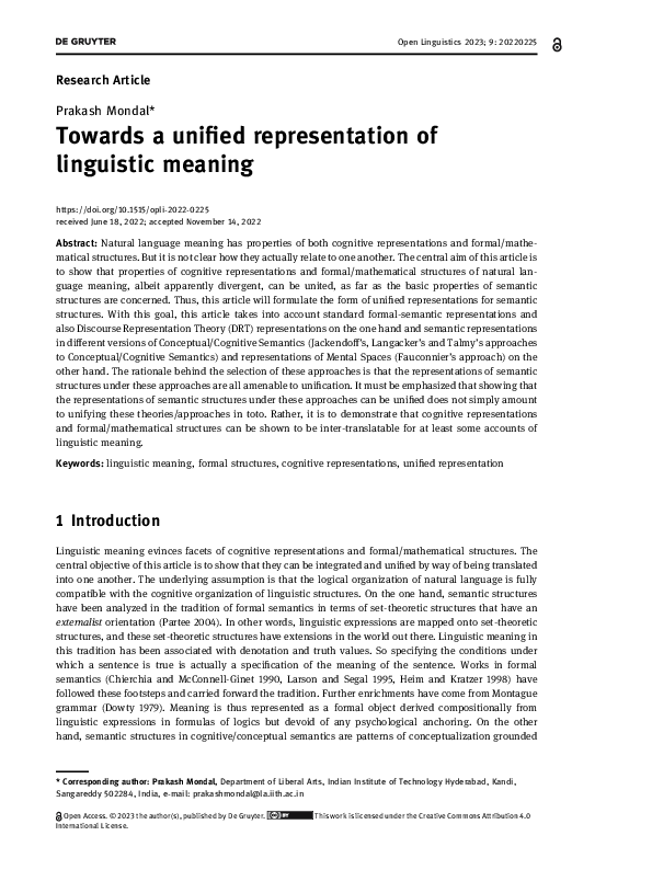 (PDF) Towards a unified representation of linguistic meaning
