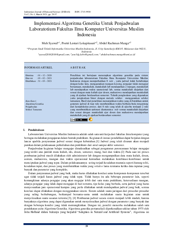 (PDF) Implementasi Algoritma Genetika Untuk Penjadwalan Laboratotium Fakultas Ilmu Komputer ...