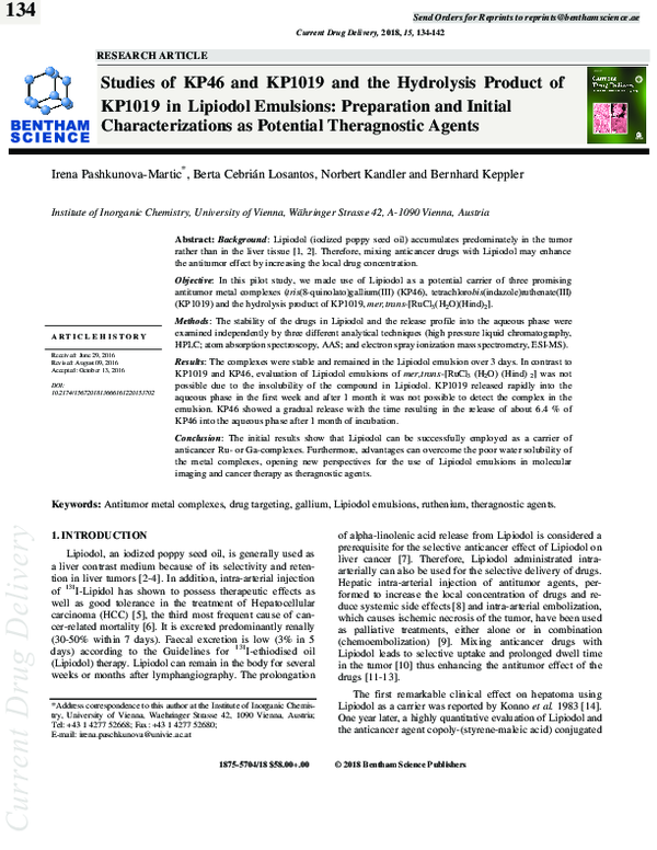 (PDF) Studies of KP46 and KP1019 and the Hydrolysis Product of KP1019 ...