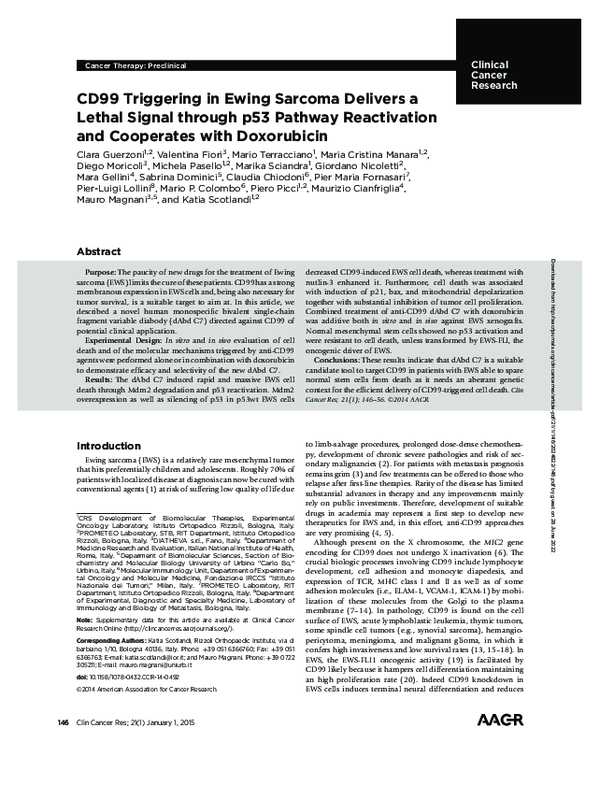 (PDF) CD99 triggering in Ewing sarcoma delivers a lethal signal through ...