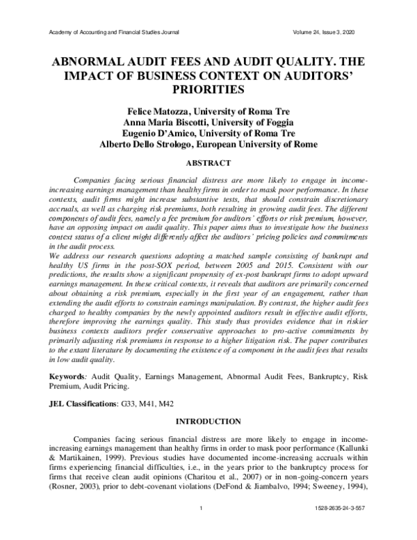 (PDF) Abnormal Audit Fees and Audit Quality, The Impact of Business ...