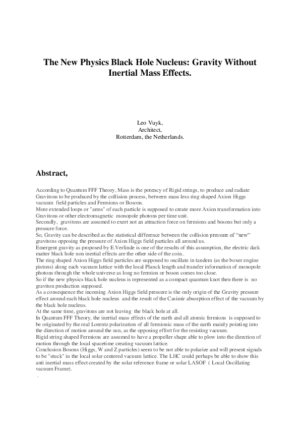 (PDF) The New Physics Black Hole Nucleus: Gravity Without Inertial Mass ...