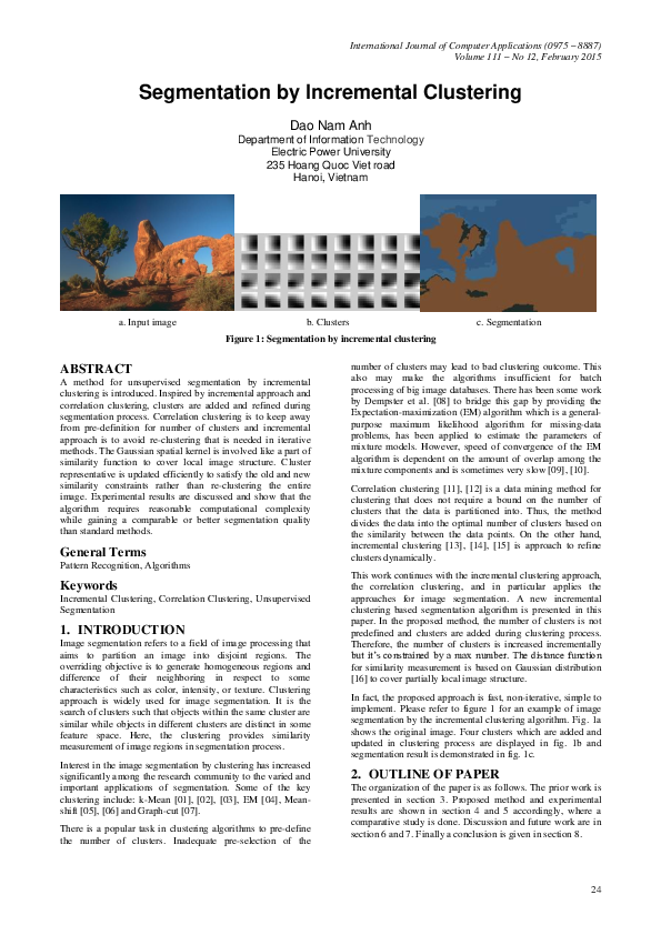 Segmentation by Incremental Clustering