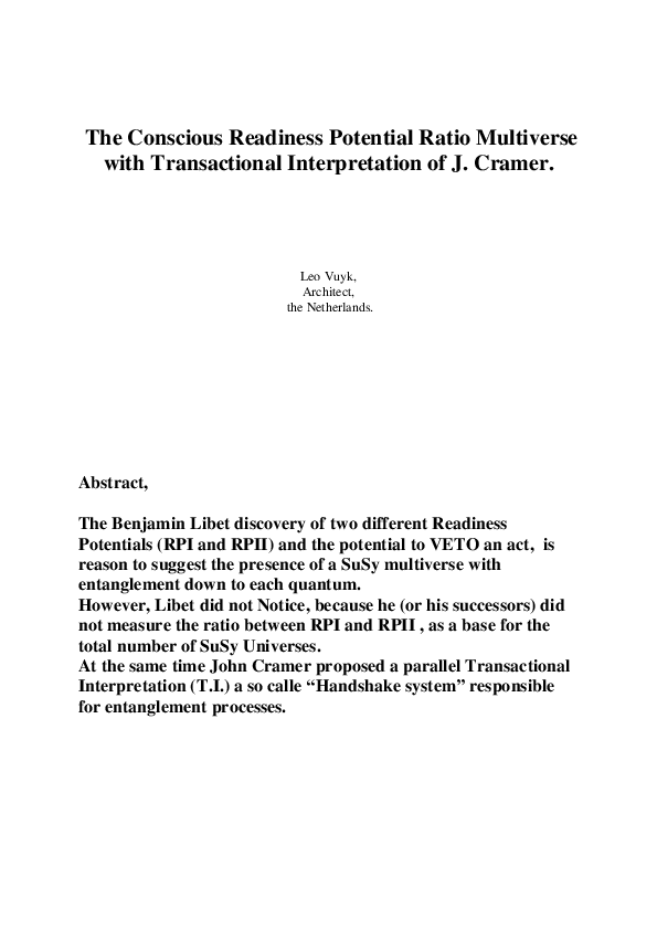 (PDF) The Conscious Readiness Potential Ratio Multiverse