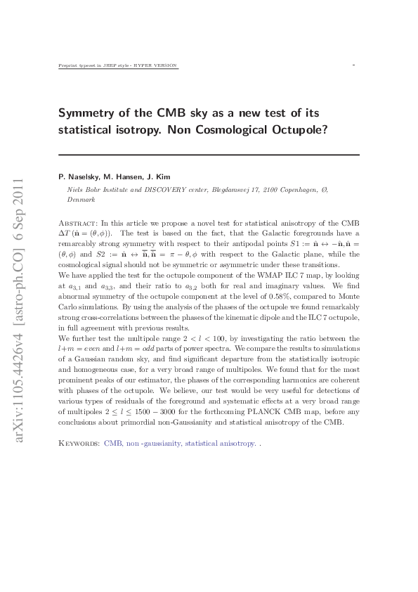 (PDF) Symmetry of the CMB sky as a new test of its statistical isotropy ...