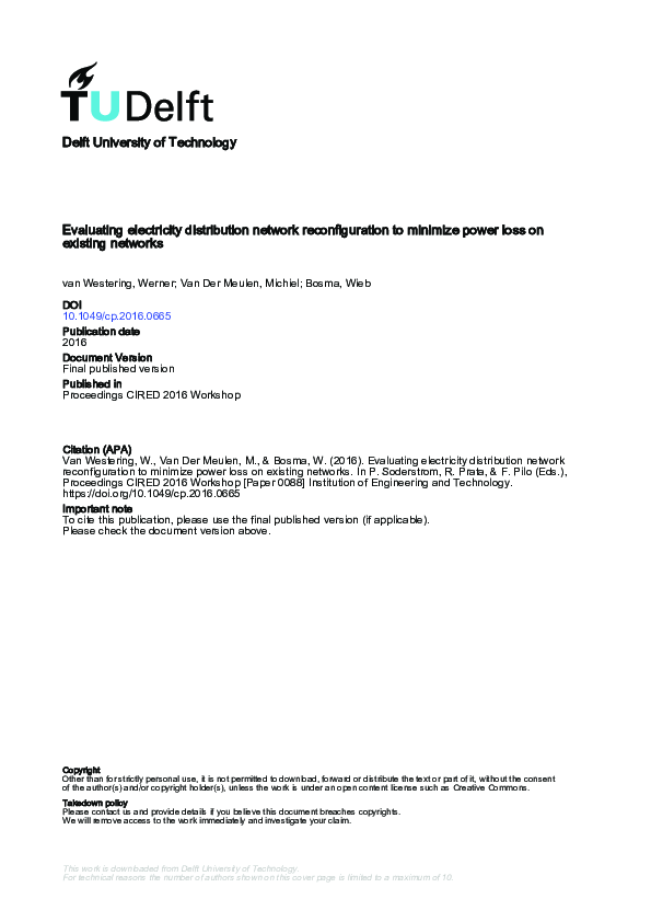 (PDF) Evaluating Electricity Distribution Network Reconfiguration to ...