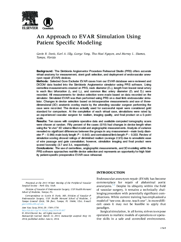 (PDF) An Approach to EVAR Simulation Using Patient Specific Modeling ...