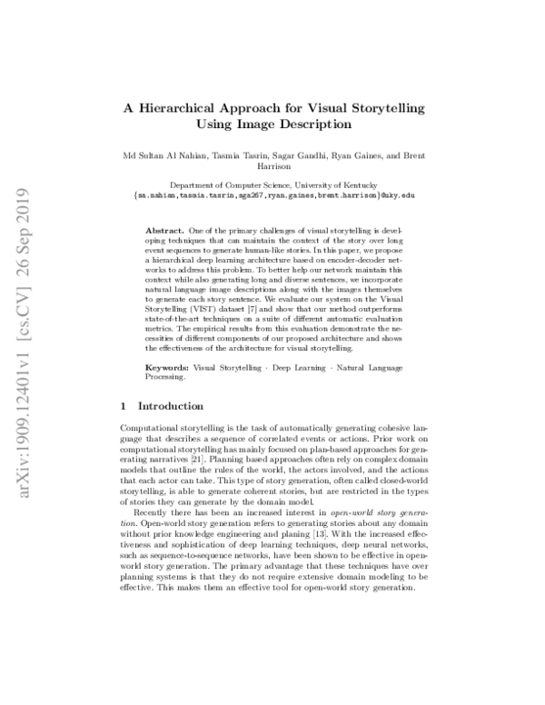 (PDF) A Hierarchical Approach for Visual Storytelling Using Image Description