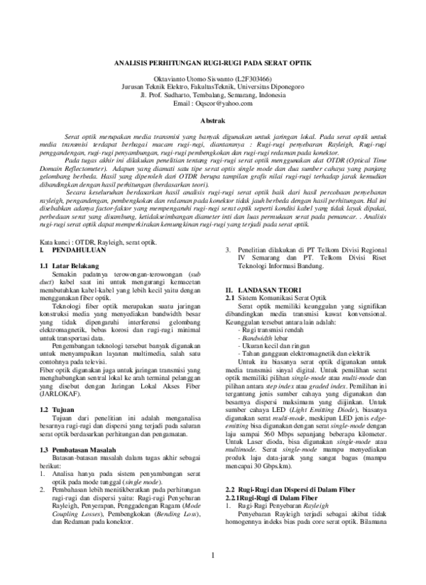 (PDF) Analisis Perhitungan Rugi-Rugi Pada Serat Optik