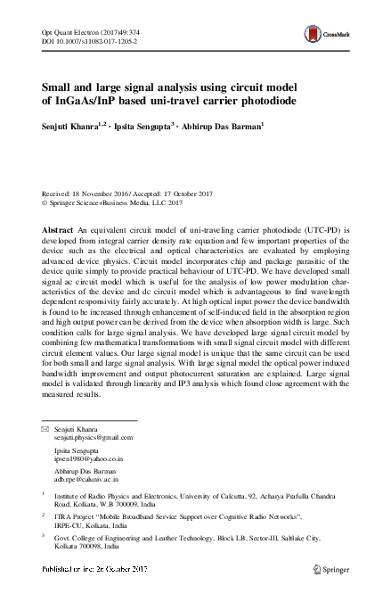 (PDF) Small and large signal analysis using circuit model of InGaAs/InP based uni-travel carrier ...