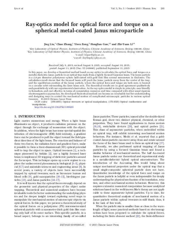 (PDF) Ray-optics model for optical force and torque on a spherical ...