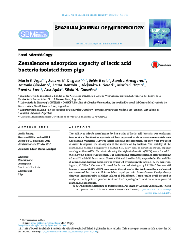 (PDF) Zearalenone adsorption capacity of lactic acid bacteria isolated from pigs | Belen Riccio ...