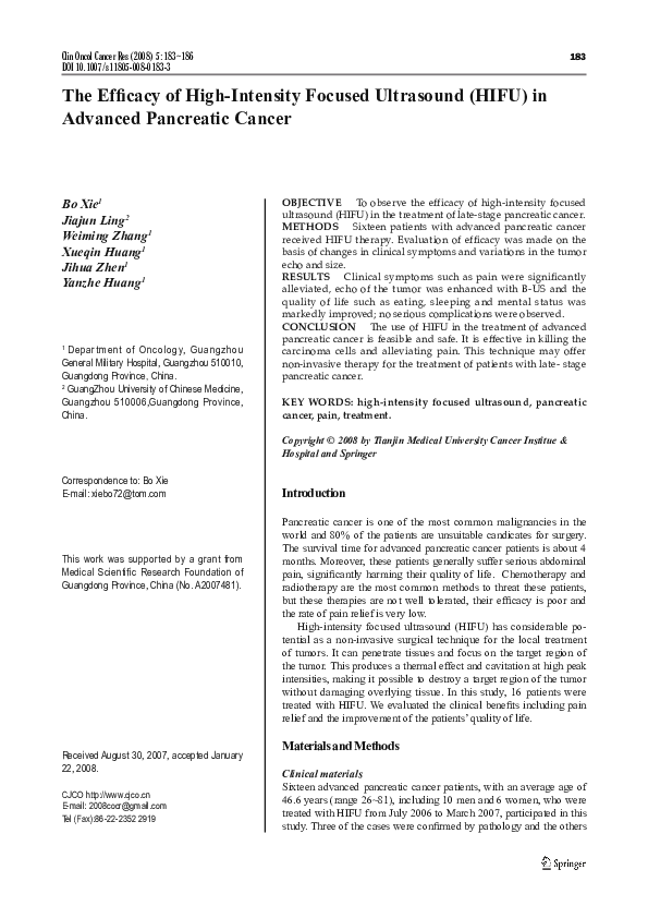 Pdf The Efficacy Of High Intensity Focused Ultrasound Hifu In