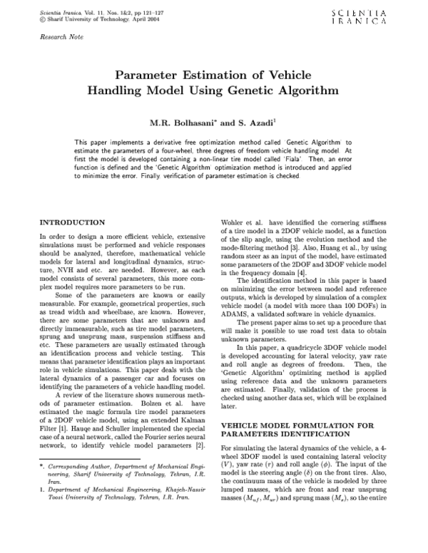 (PDF) Parameter Estimation of Vehicle Handling Model Using Genetic ...