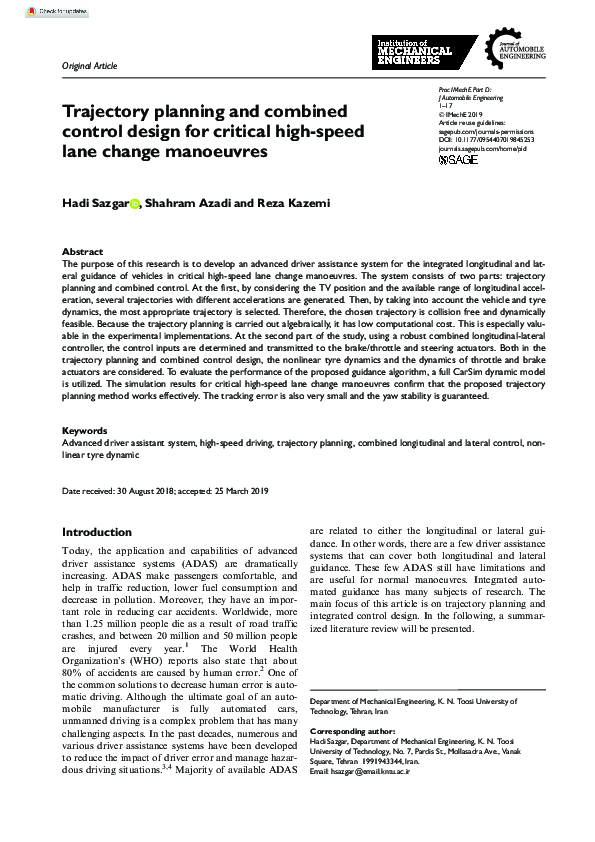 (PDF) Trajectory planning and combined control design for critical high ...