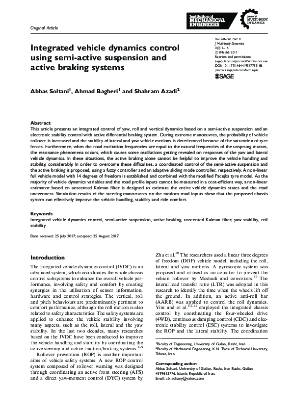 (PDF) Integrated vehicle dynamics control using semi-active suspension and active braking systems