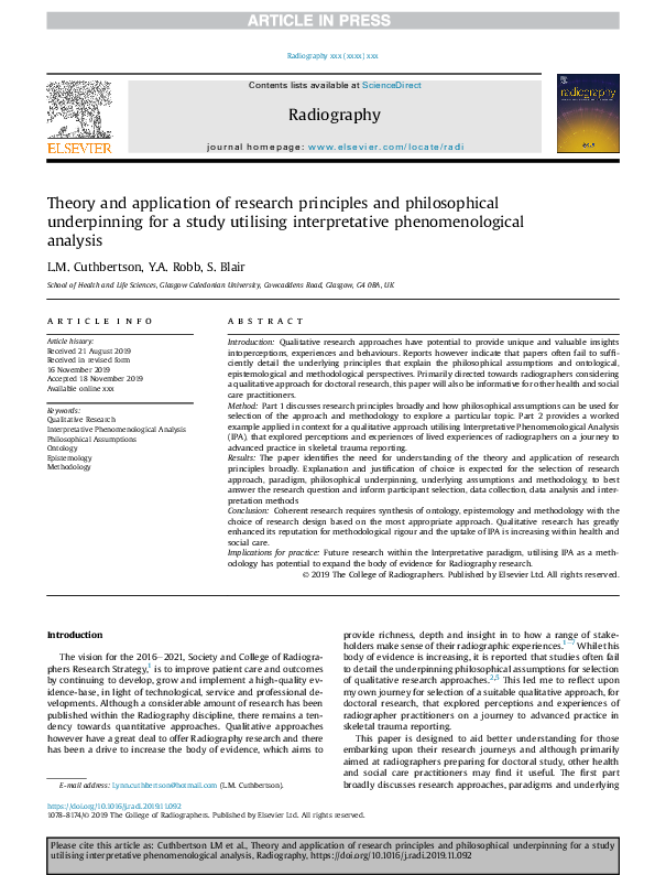 (PDF) Theory and application of research principles and philosophical underpinning for a study ...