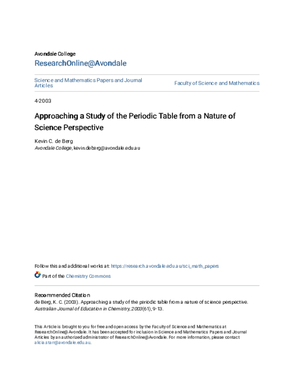 (PDF) Approaching a Study of the Periodic Table from a Nature of ...