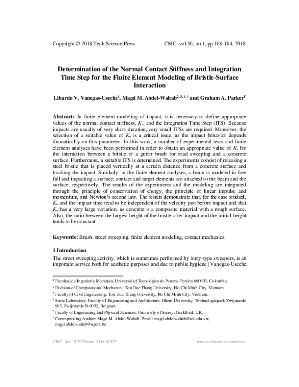 Pdf Determination Of The Normal Contact Stiffness And Integration Time Step For The Finite