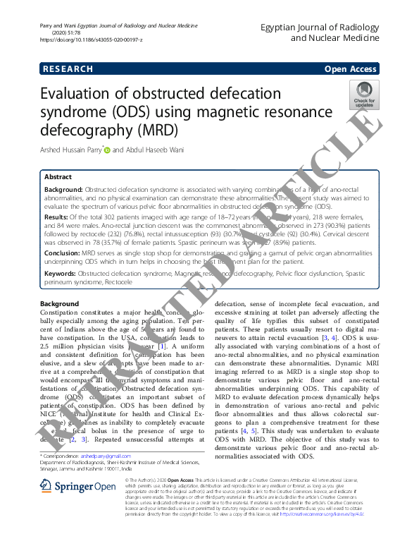 (PDF) RETRACTED ARTICLE: Evaluation of obstructed defecation syndrome ...