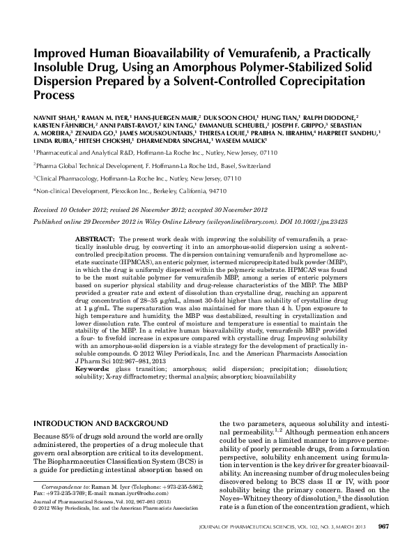 (PDF) Improved Human Bioavailability of Vemurafenib, a Practically ...