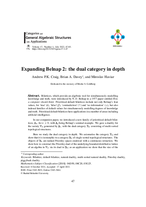 (PDF) Expanding Belnap 2: the dual category in depth