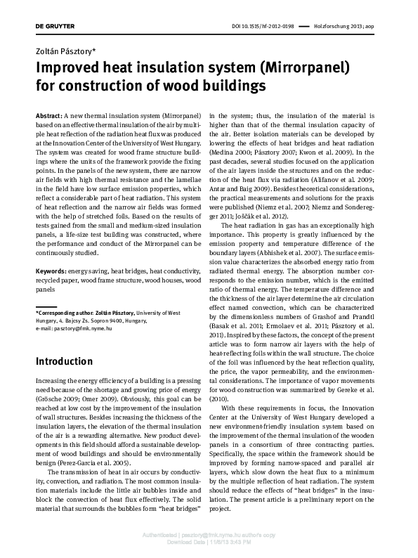 (PDF) Improved heat insulation system (Mirrorpanel) for construction of ...